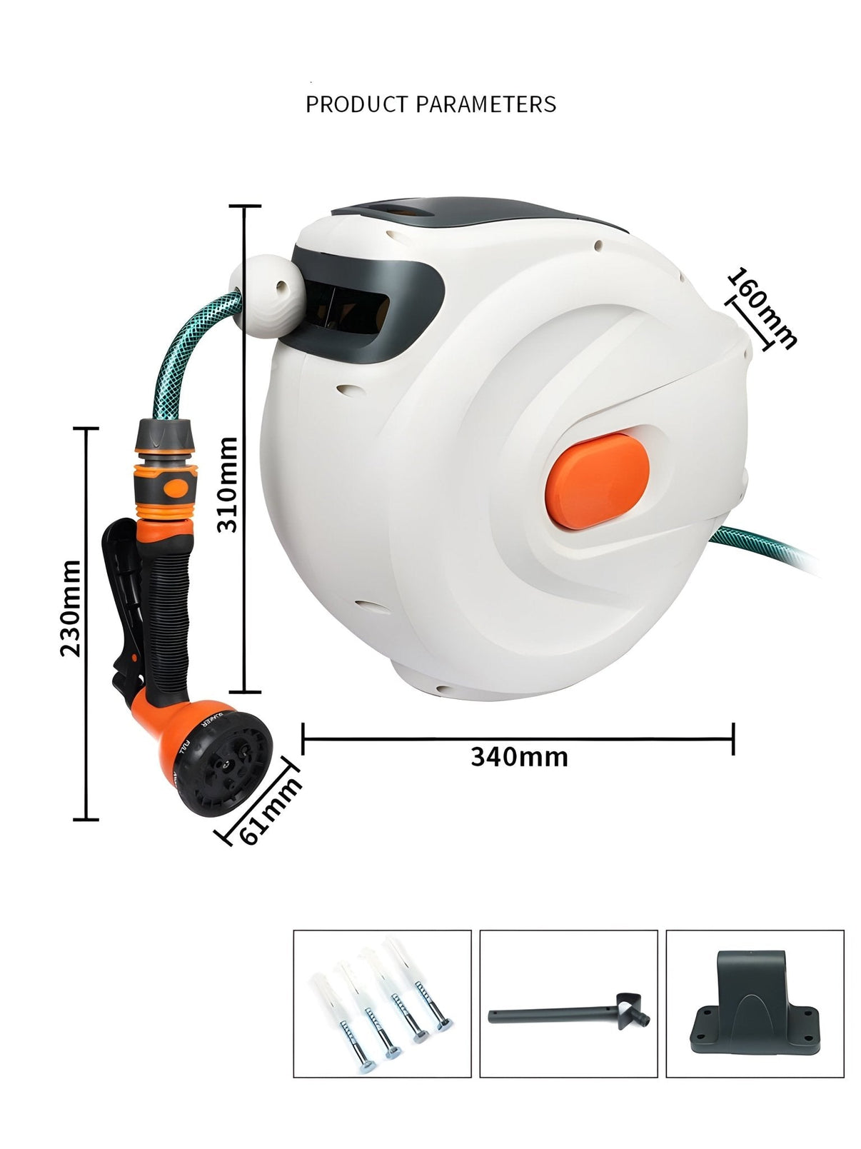 100 ft Retractable Garden Water Hose Reel – 5/8" Wall-Mount with 180 ...