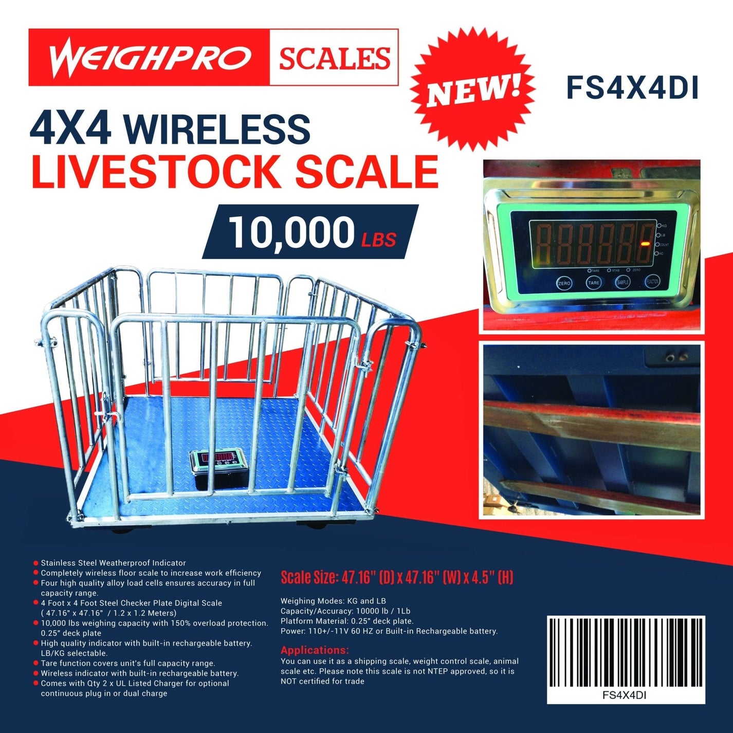 10,000 LB Wireless Livestock Scale – 4x4 Ft Heavy-Duty WeighPro Platfo ...