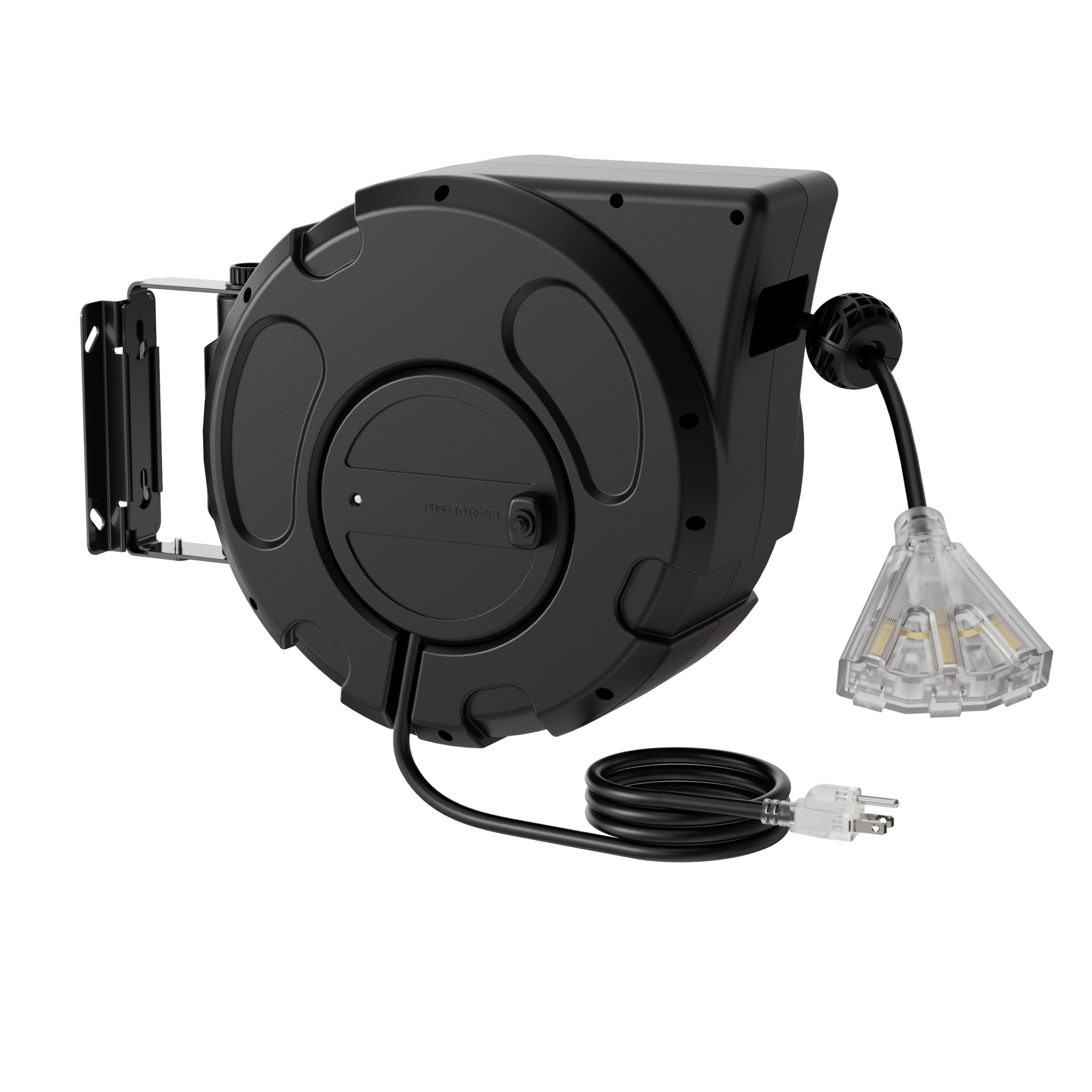 45FT 12AWG – 15A Retractable Extension Cord Reel with 3 Lighted Outlet ...