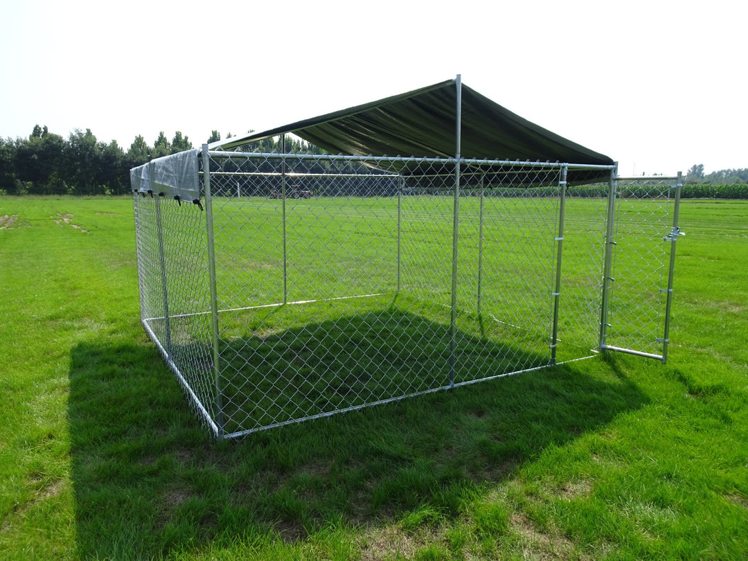 Heavy-Duty 10×10×6 ft Outdoor Dog Kennel w/ UV Canopy – Chain Link Ste ...