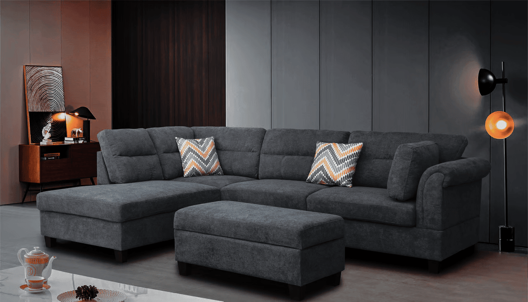 New Modern Dark Gray Sofa Set with Pillows & Ottoman – Stylish & Comfo ...