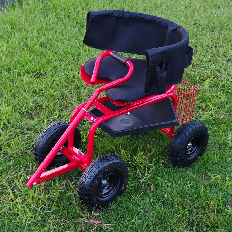 Rolling Garden Swivel Seat Cart with Tool Tray and Pneumatic Tires – R ...