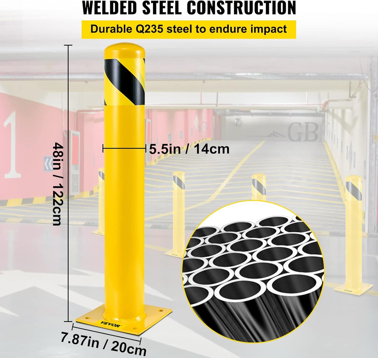 VEVOR Safety Bollard – 48 Inch Height, 5.5 Inch Steel Post with Anchor ...