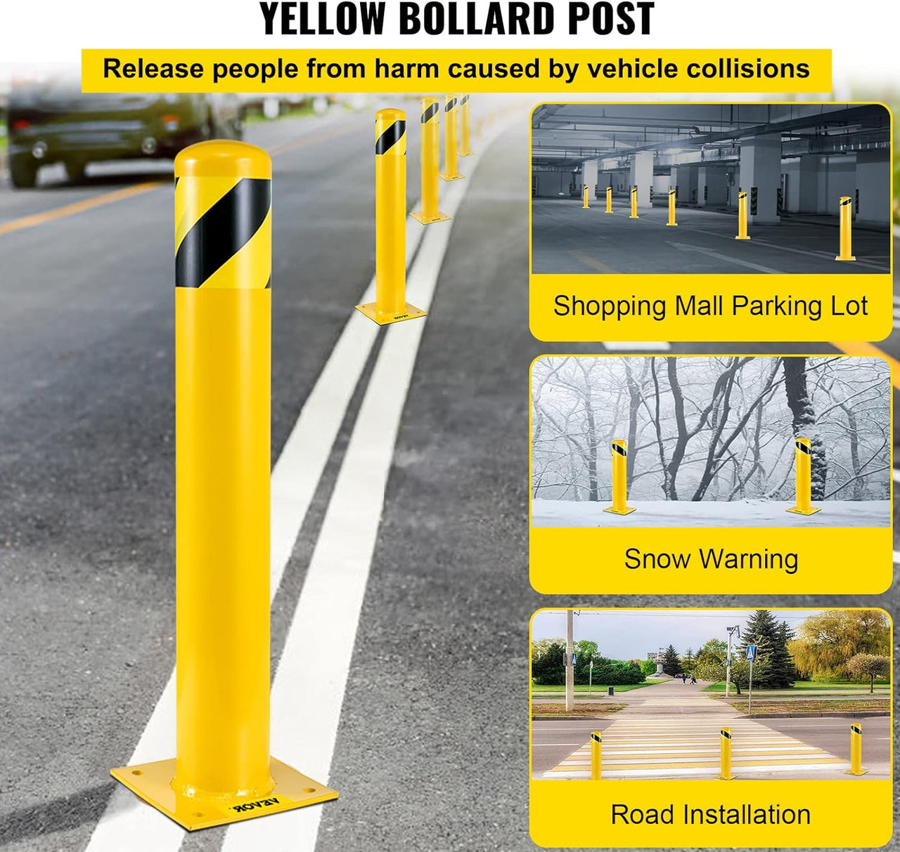 VEVOR Safety Bollard – 48 Inch Height, 5.5 Inch Steel Post with Anchor ...
